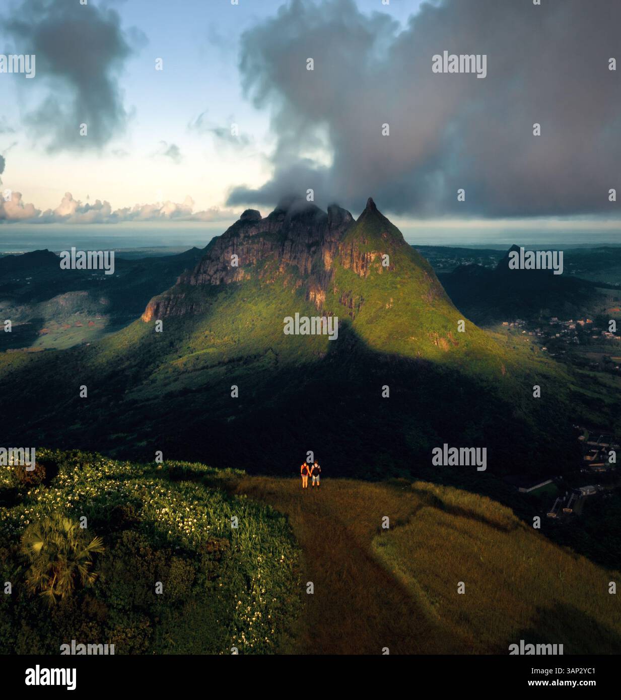 Aerial view of Moka mountain range, Moka district, Mauritius seen from ...