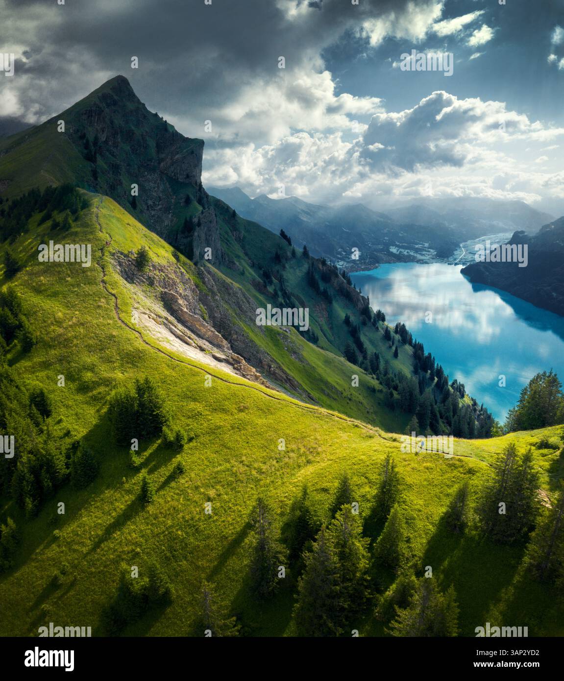 Aerial view of Brienzersee, Interlaken canton of Bern in Switzerland ...