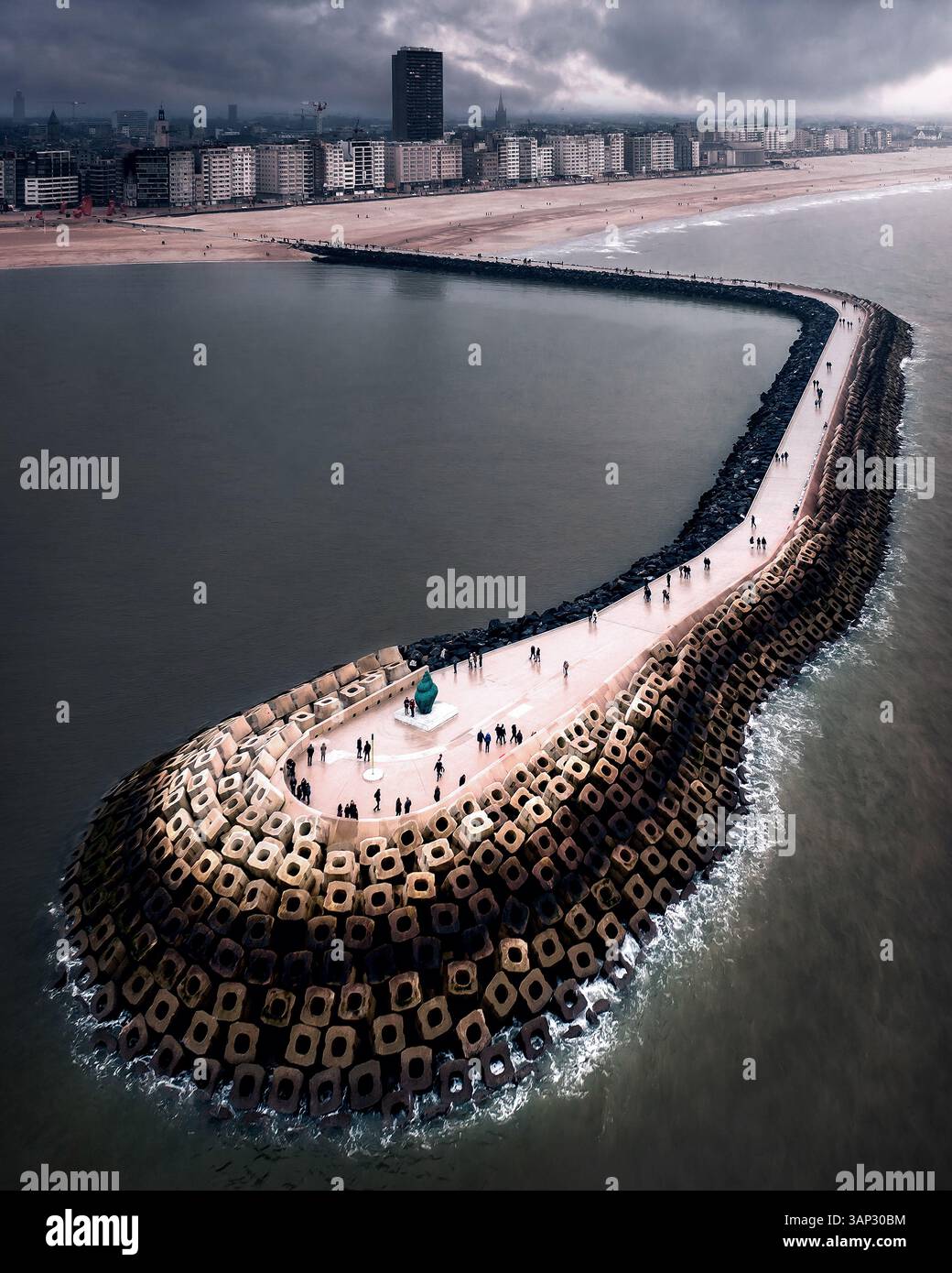 Aerial view of ,Oostende, West Flanders, Belgium with the beach, Pier ...