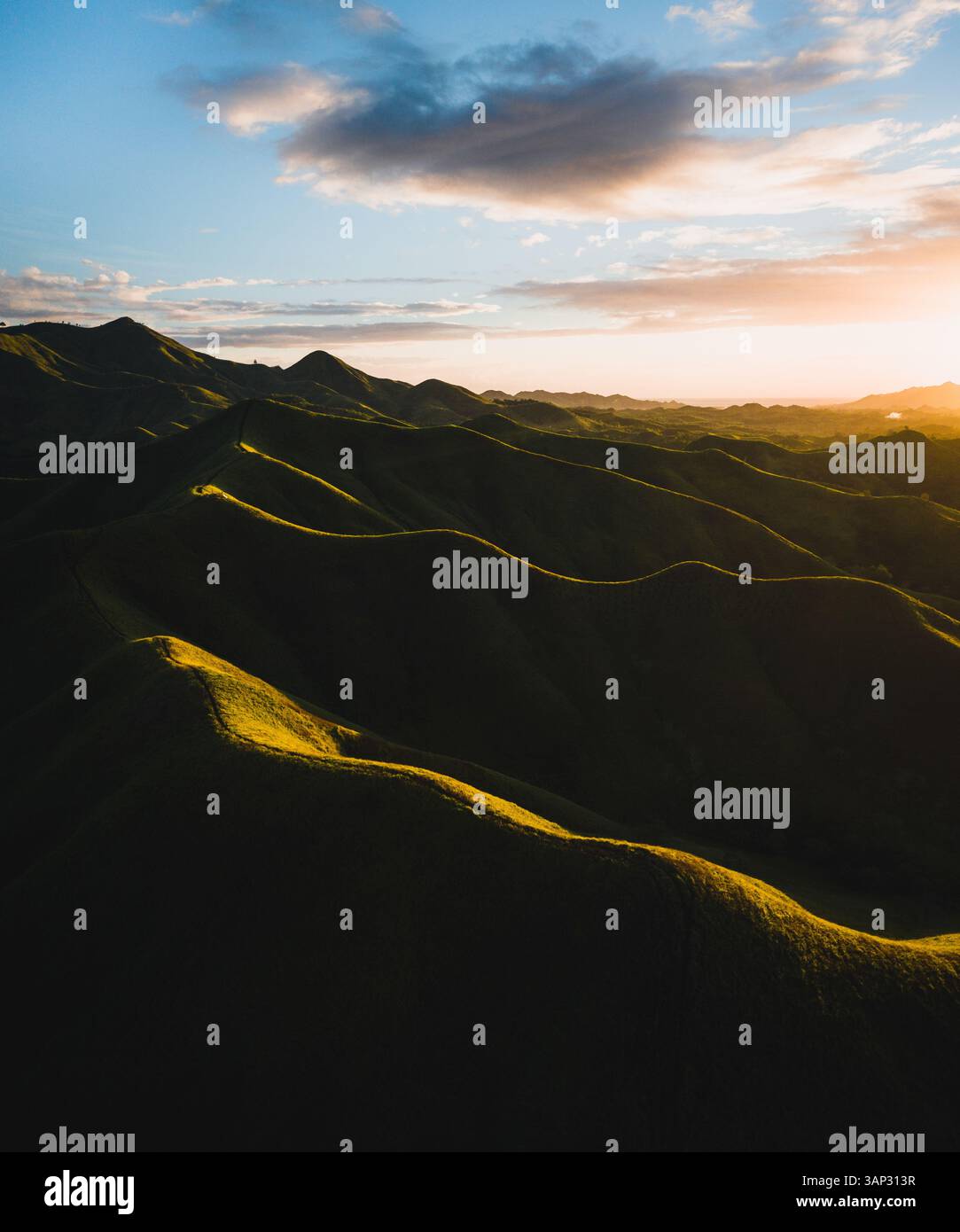 Aerial view of mountains at sunset at The Alicia Panoramic Park, Alicia ...