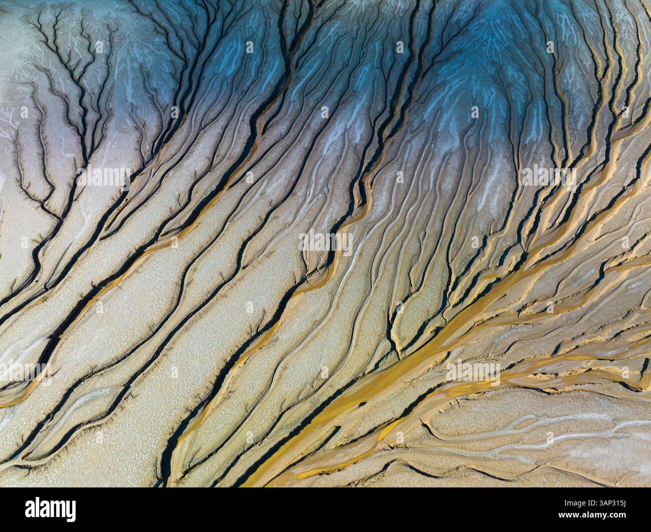 Aerial view of alluvial fan patterns with beautiful textures and shapes ...