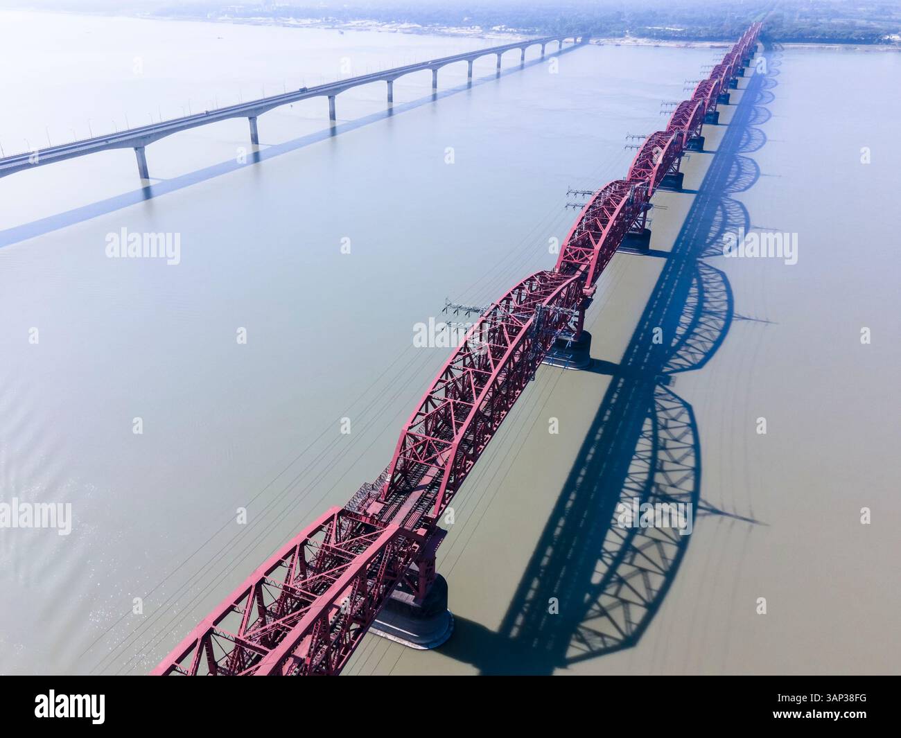 Aerial view of hardinge bridge over padma river with steel truss ...