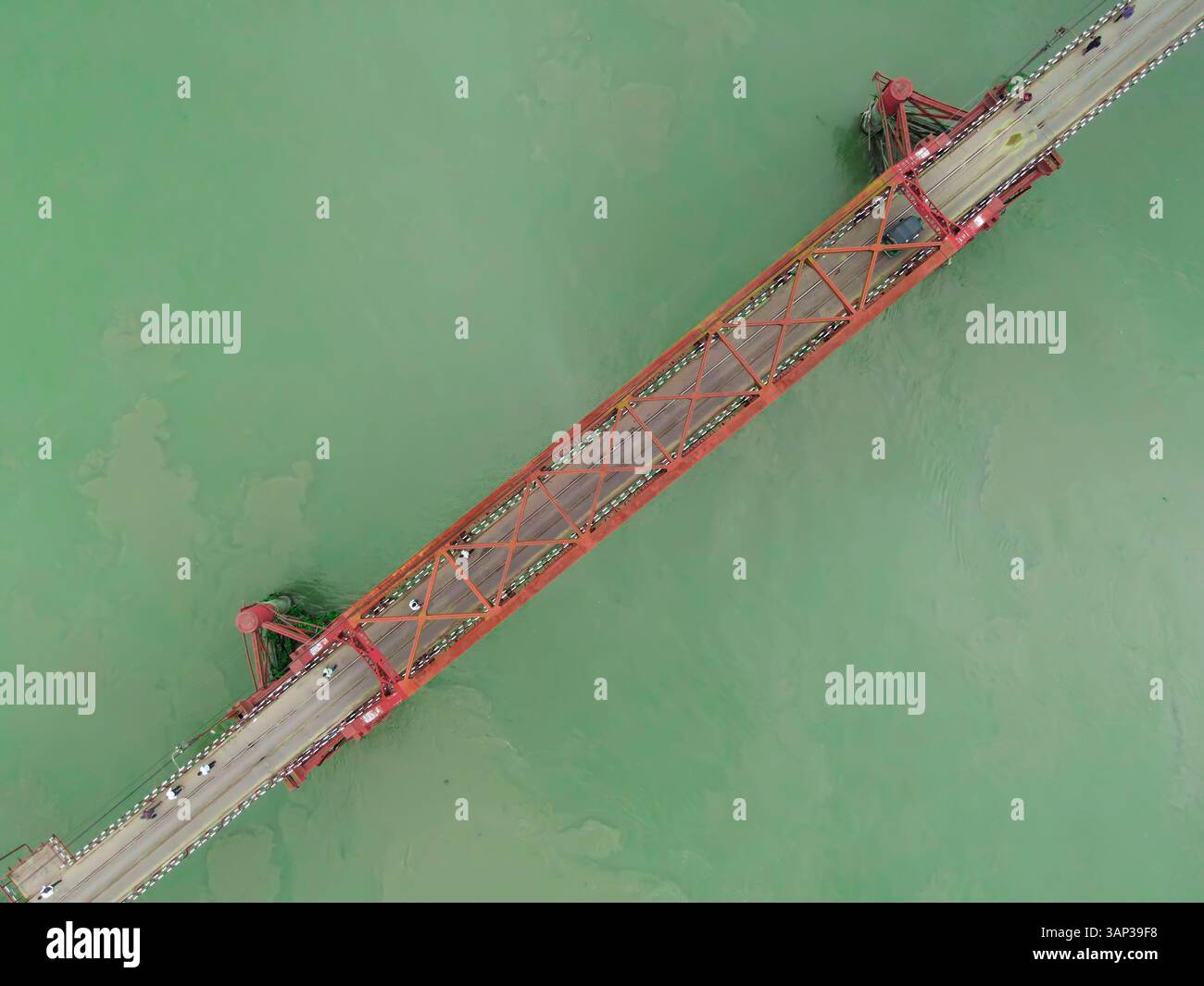 Aerial view of kalurghat bridge over the karnaphuli river, historic ...