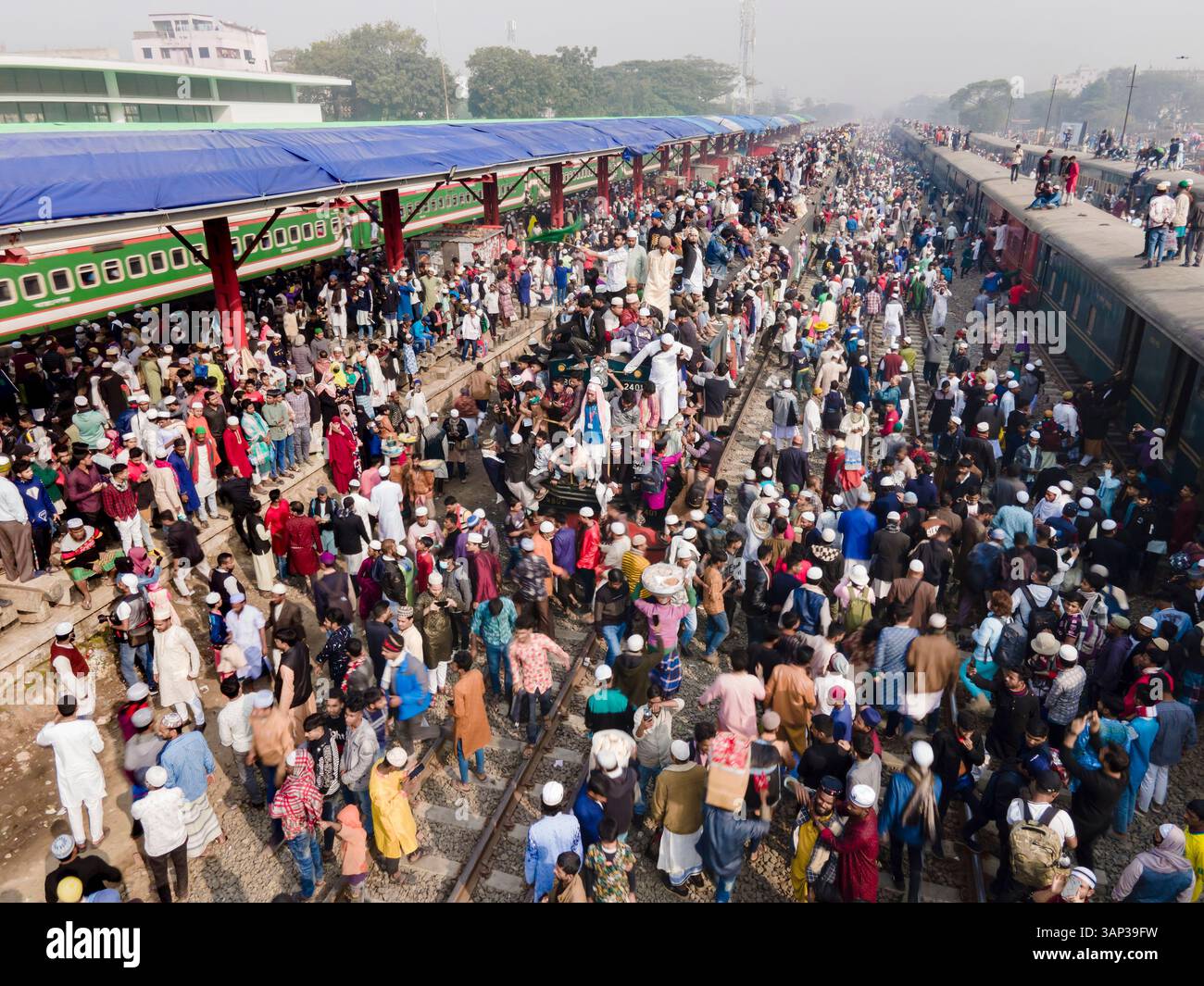 Dhaka, Bangladesh - 03 February 2024: Aerial view of overcrowded Bishwa ...