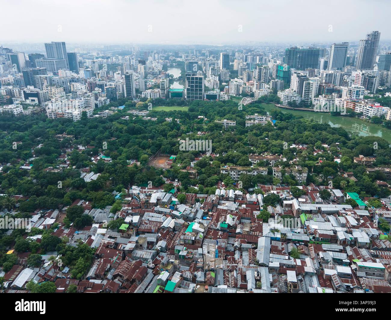 Aerial view of Banani Lake surrounded by Korail Slums and Bashundhara ...