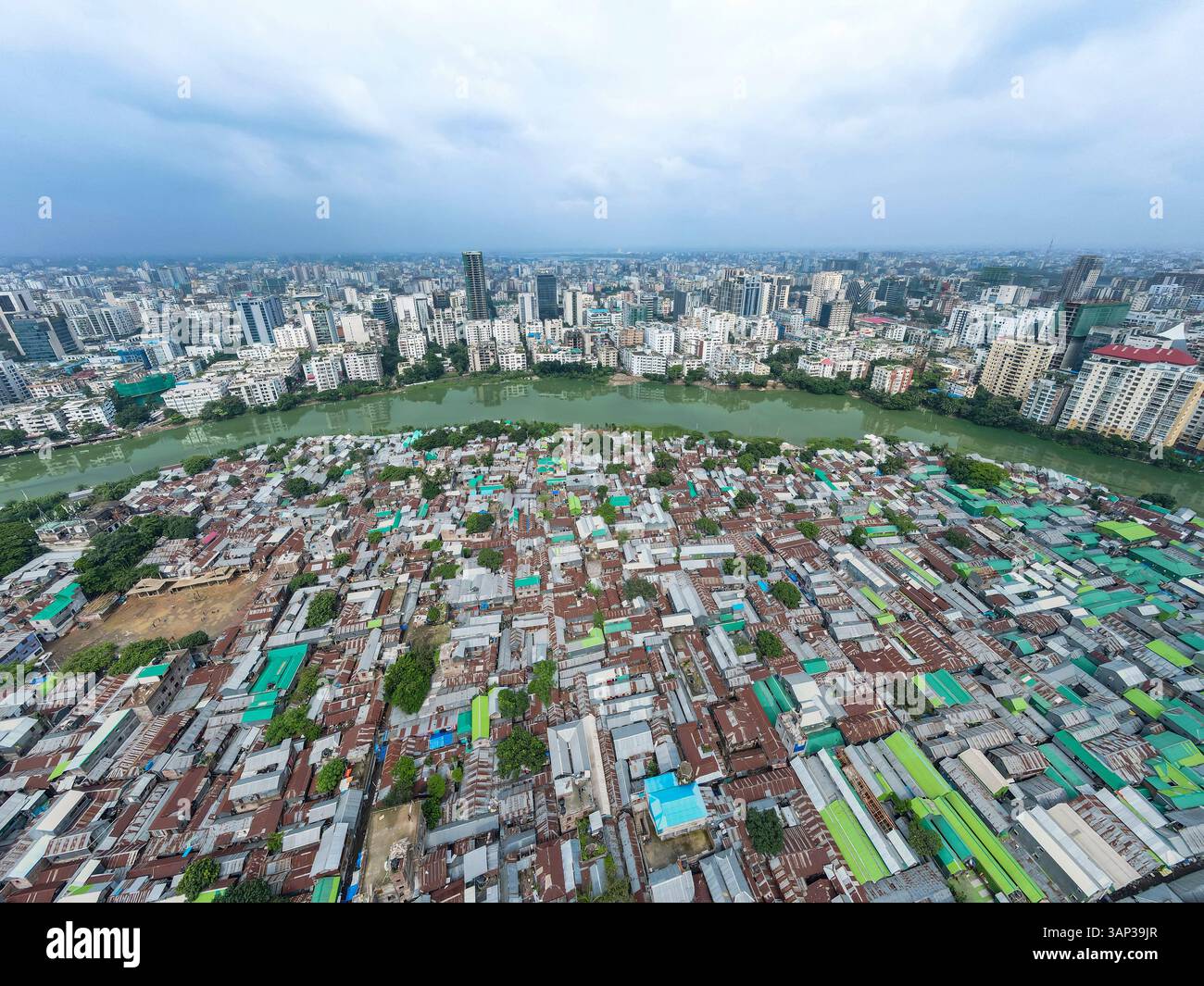 Aerial view of Banani Lake surrounded by Korail Slums and Bashundhara ...