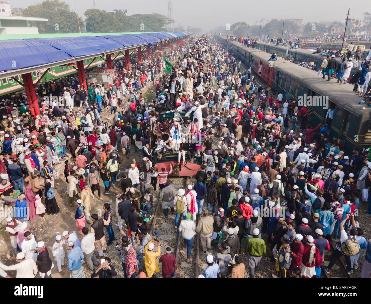 Dhaka, Bangladesh - 03 February 2024: Aerial view of overcrowded Tongi ...