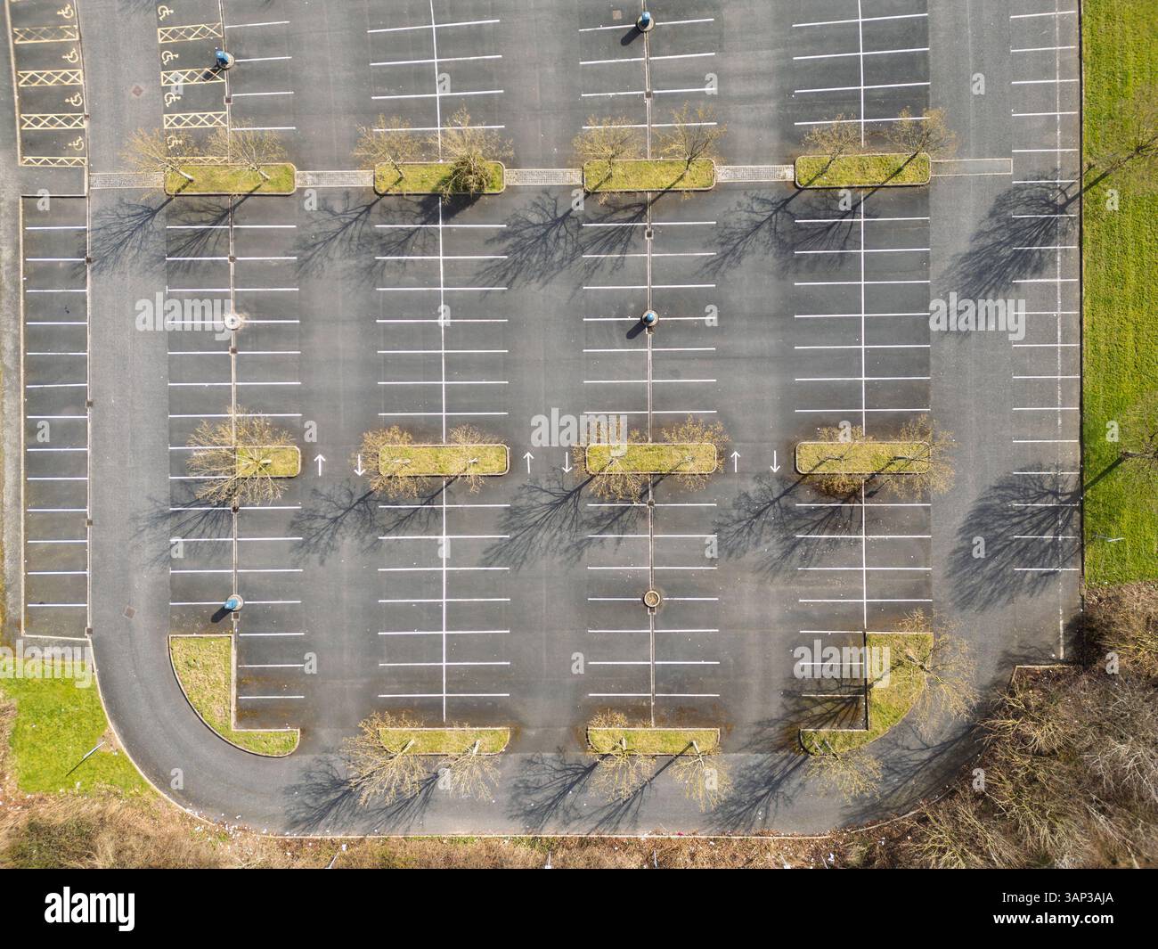 Empty car parking at shopping Mall, overhead pattern, England Stock ...