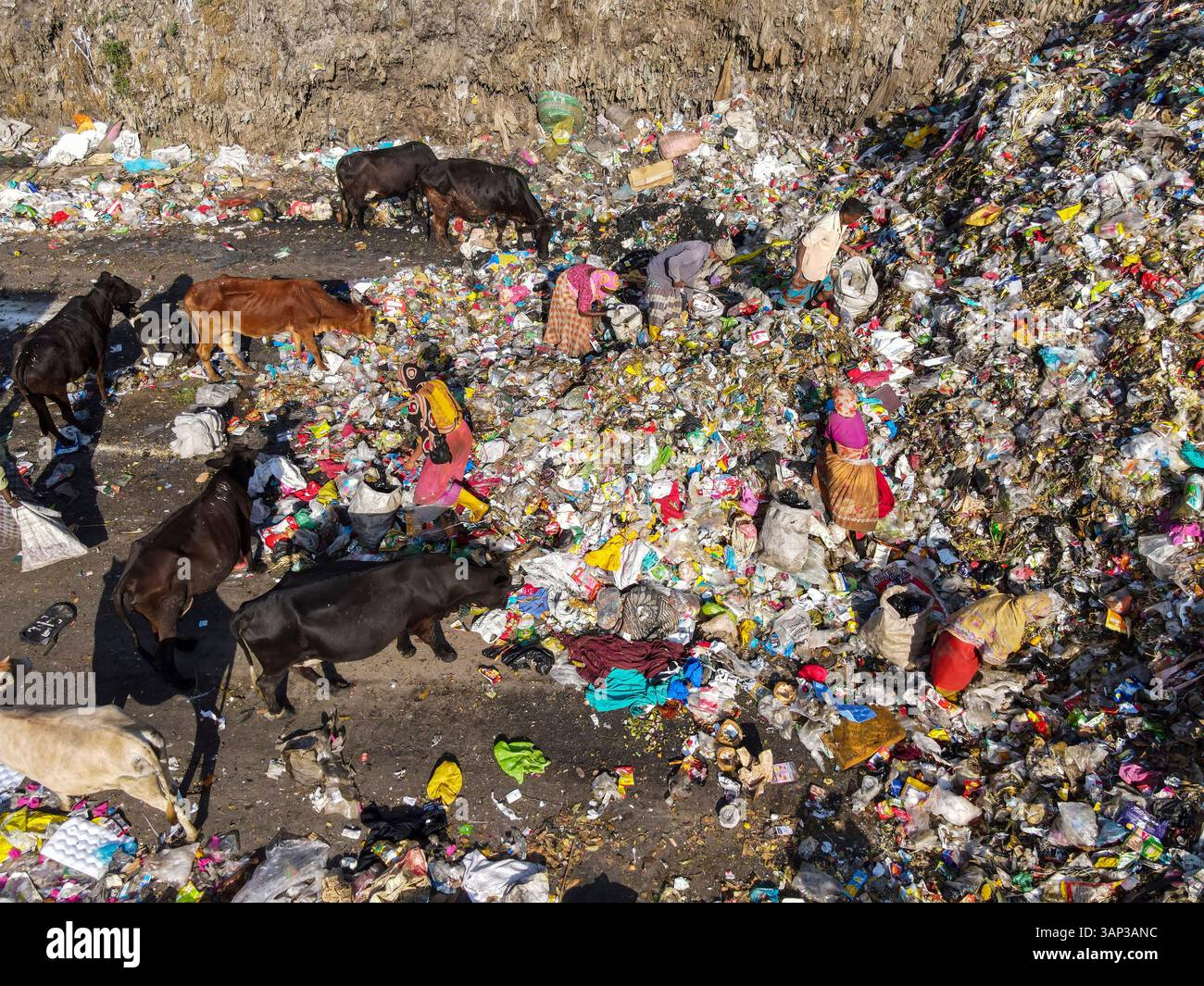 Chittagong, Bangladesh - 09 March 2024: Aerial view of garbage depot ...