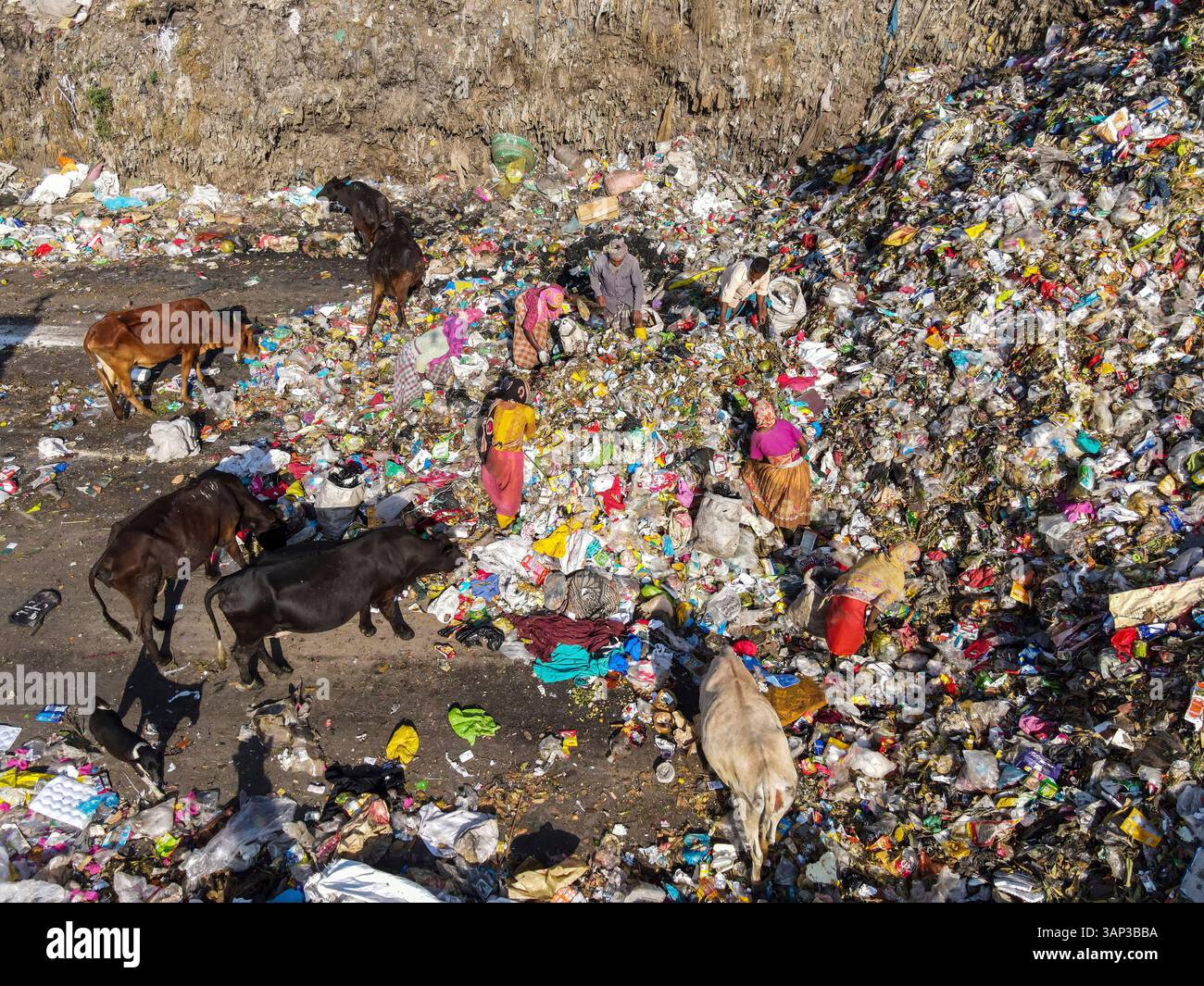 Chittagong, Bangladesh - 09 March 2024: Aerial view of garbage depot ...