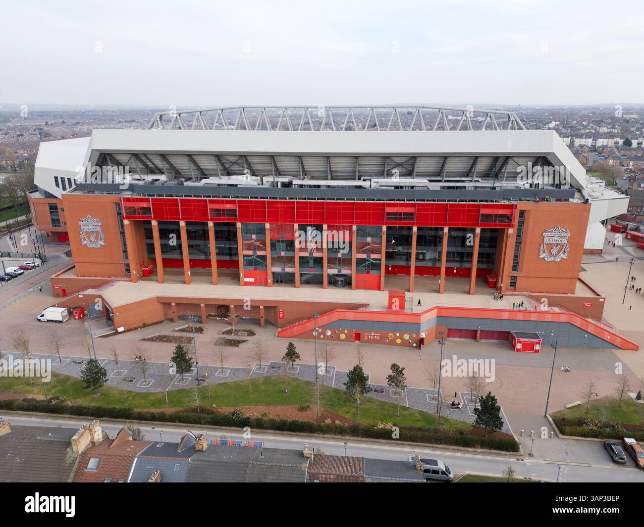 Anfield, main stand Liverpool Football Club stadium, England Stock ...