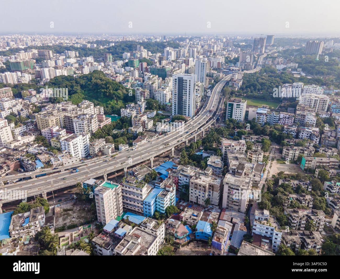 Aerial view of akhtaruzzaman flyover and muradpur flyover amidst ...