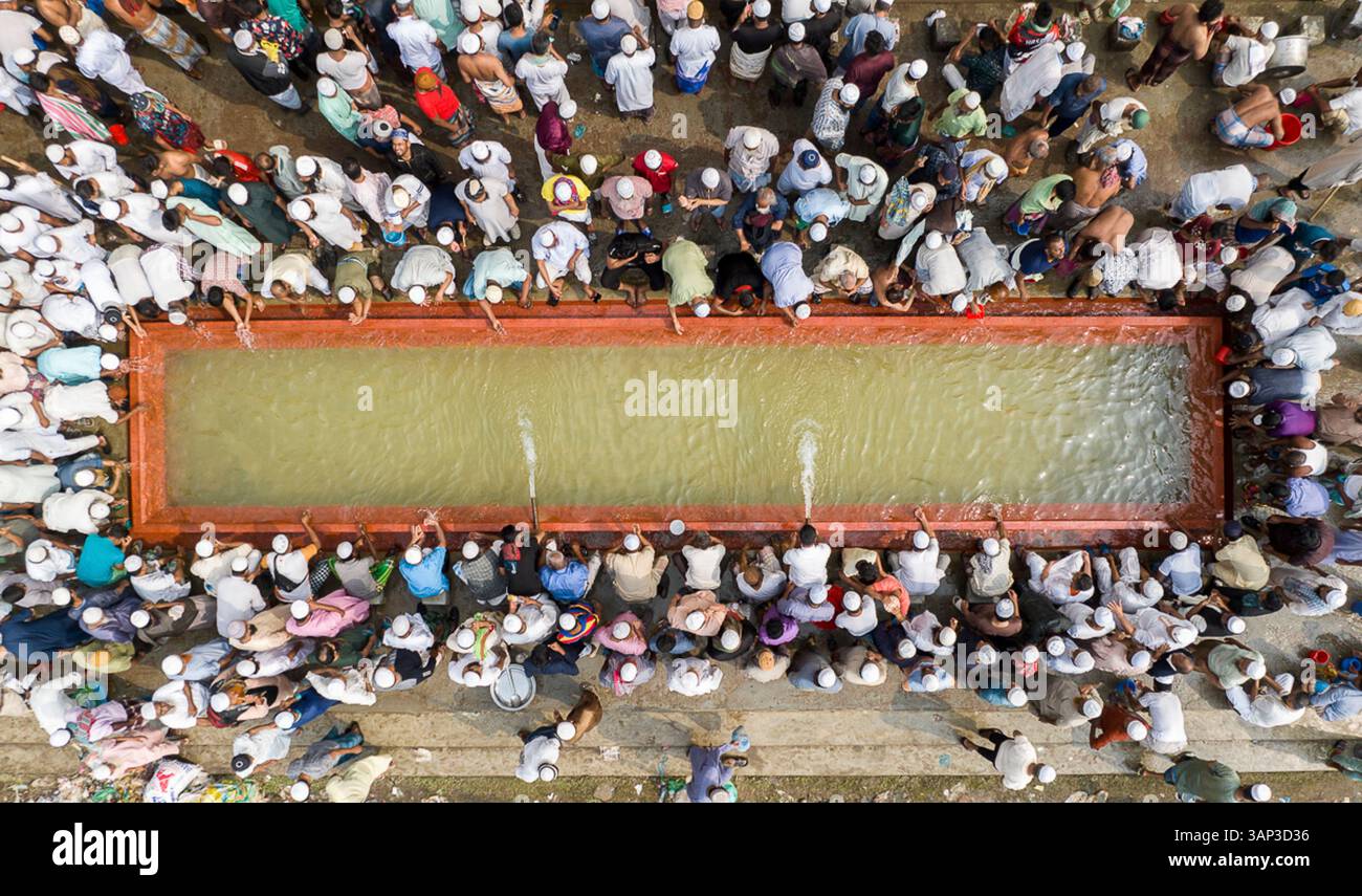 Aerial view of a packed crowd of devotees during a religious gathering ...