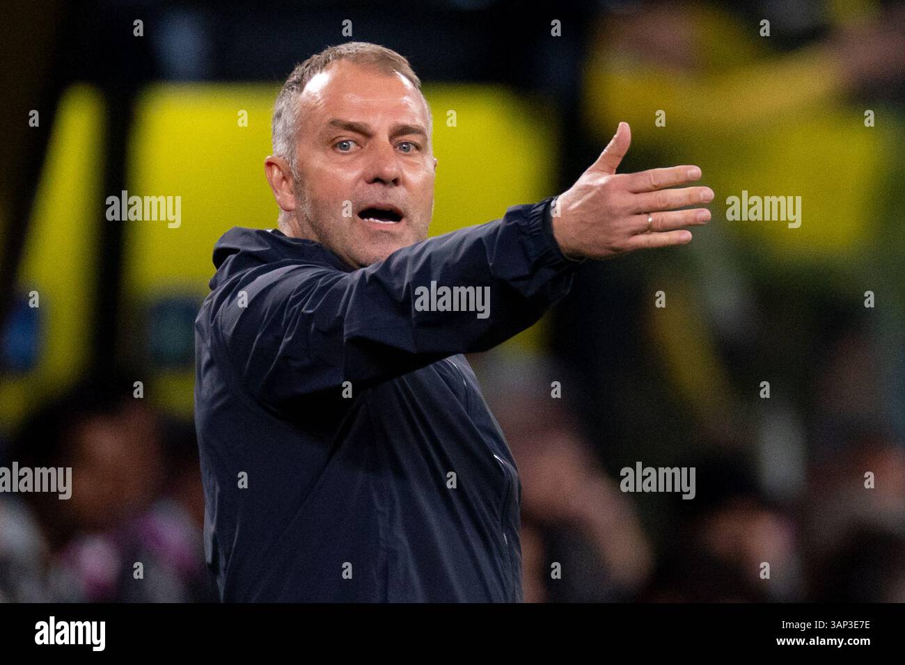 Dortmund, Germany. 15th Apr, 2025. DORTMUND, GERMANY - APRIL 15: Coach Hansi Flick of FC ...