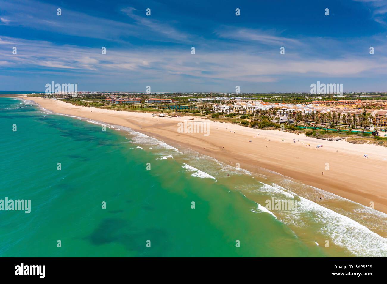 Aerial view of the beach of Playa La Ballena with a long sandy ...