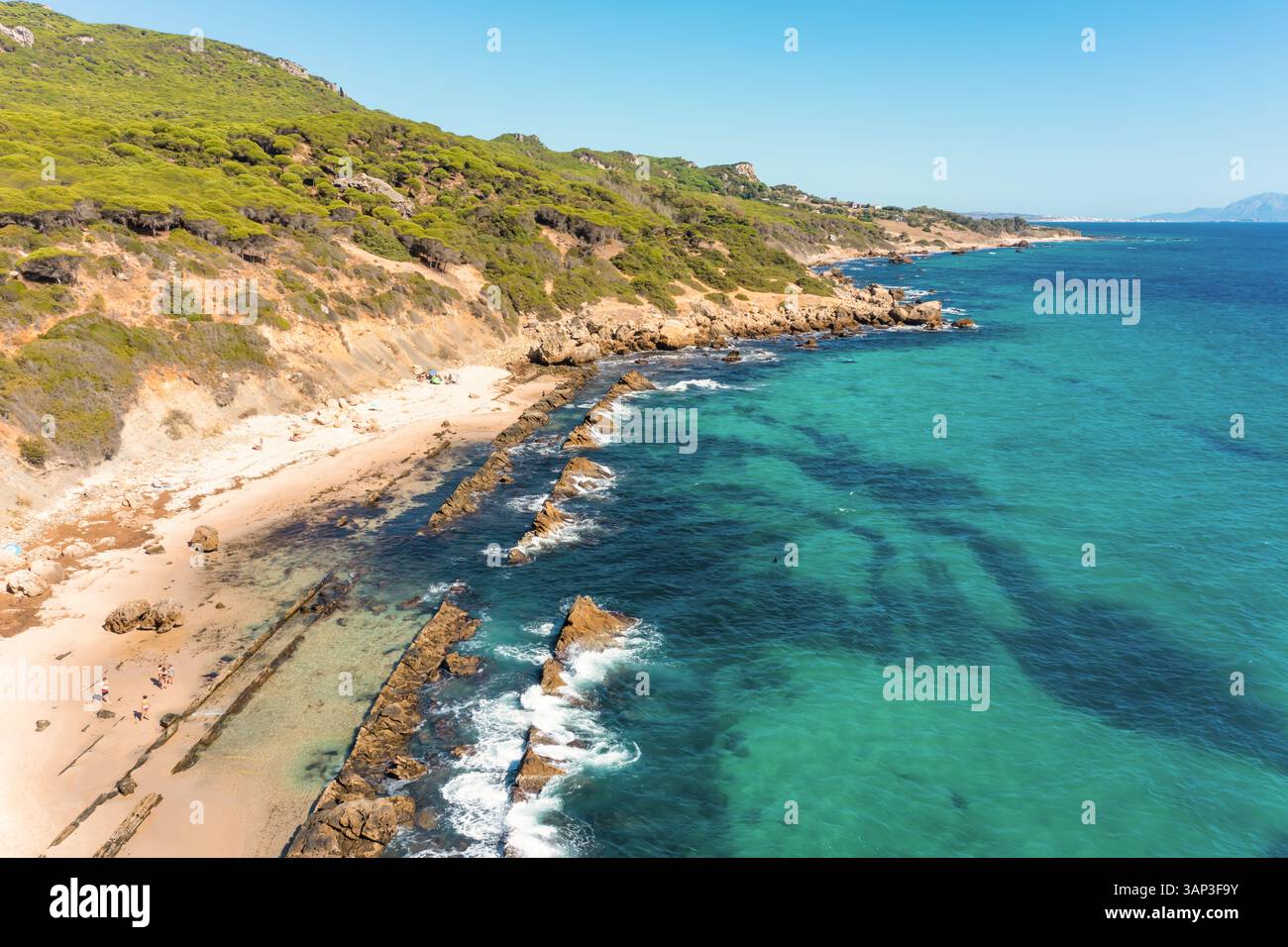 Aerial view of natural swimming areas formed by rocks in a nature ...