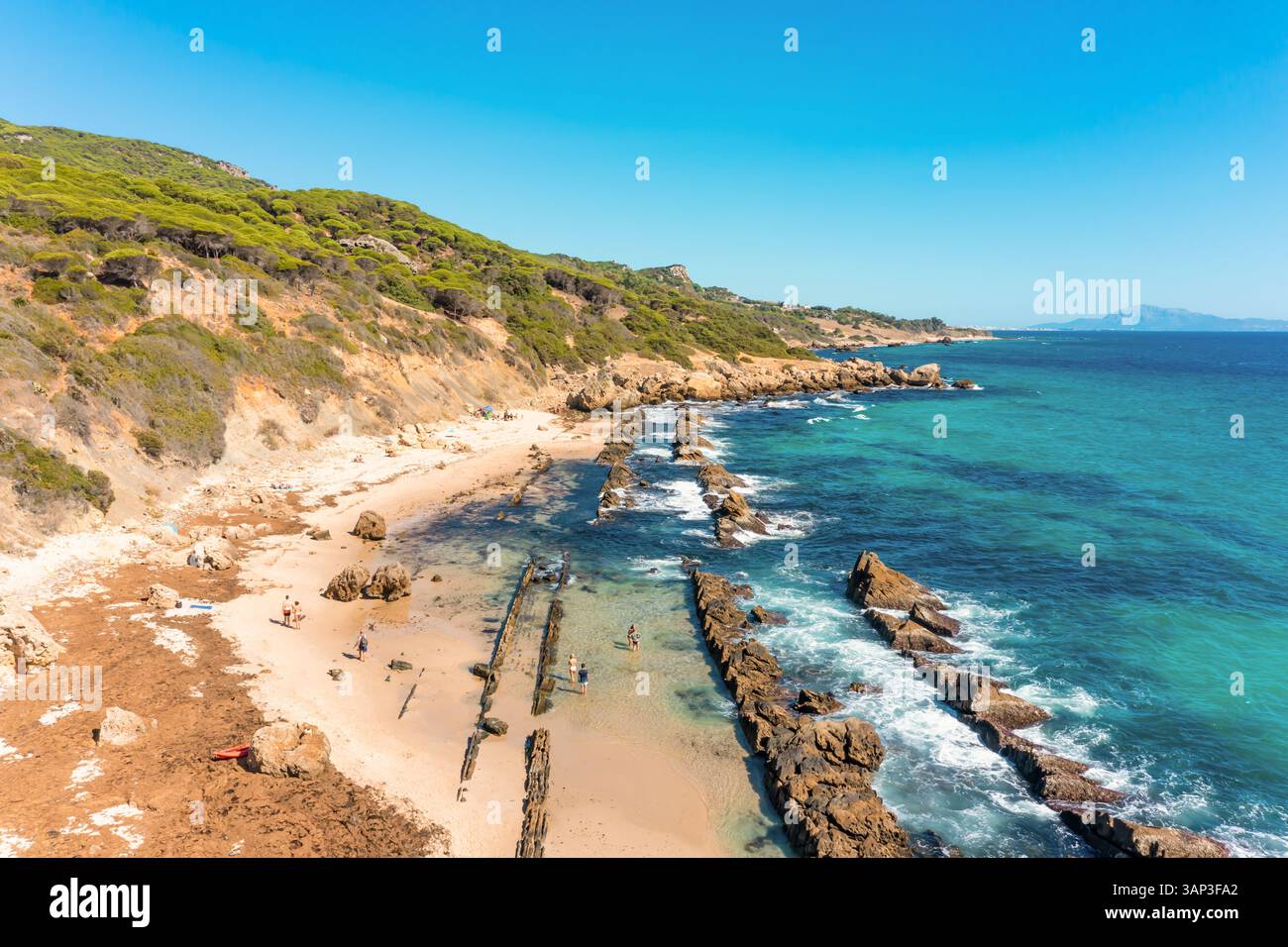 Aerial view of natural swimming areas formed by rocks in a nature ...