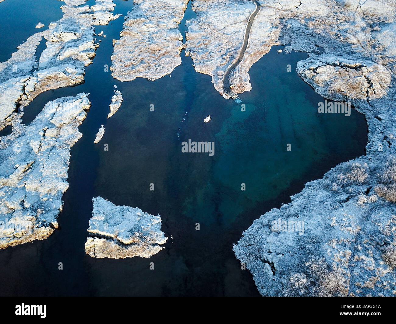 Aerial view of the Silfra rift and the North American and Eurasian ...