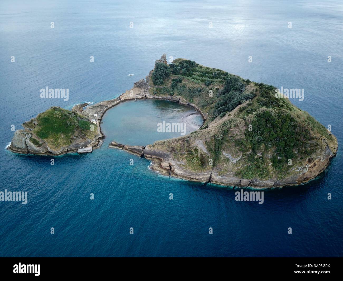 Aerial view of Islet of Vila Franca do Campo crater submerged volcano ...