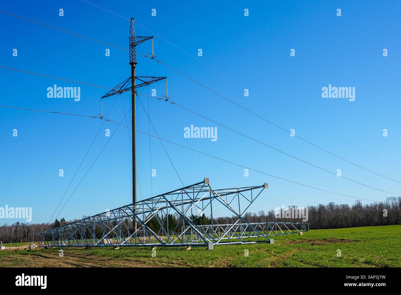 New high-voltage power line support horizontally on the ground to ...