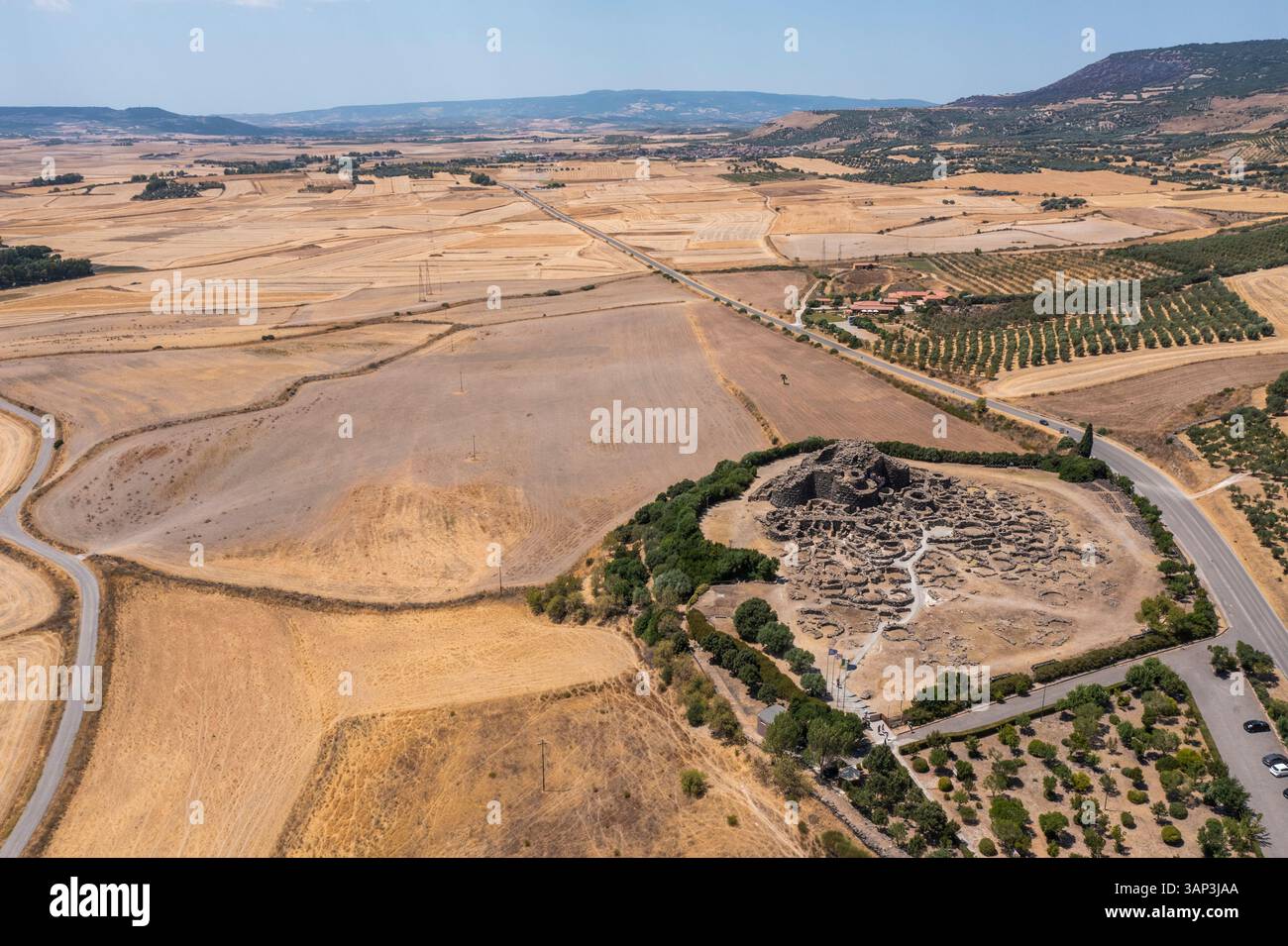 Aerial view of Nuraghi ancient complex in Barumini countryside ...