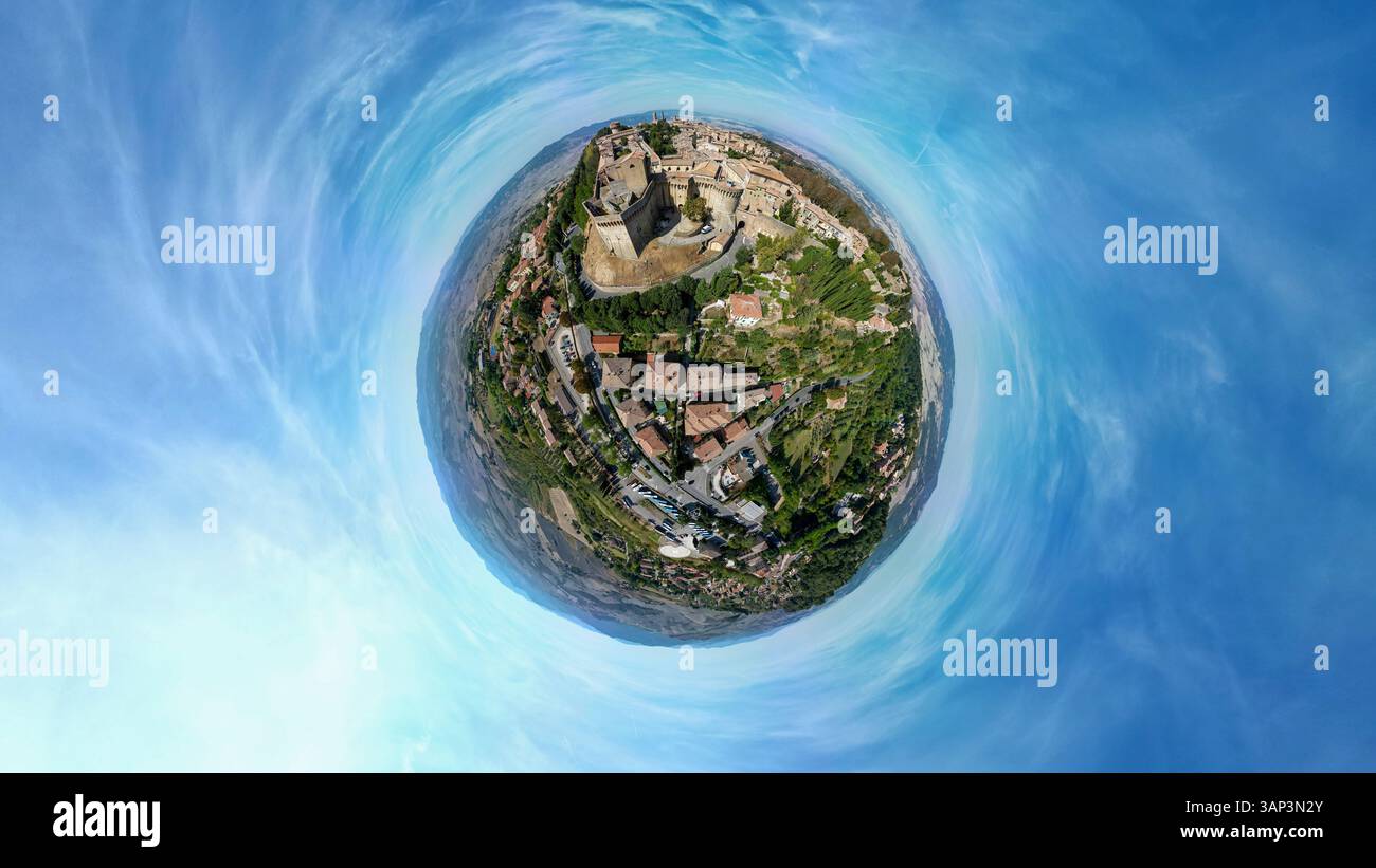 Aerial view of tiny planet perspective of historic architecture and ...