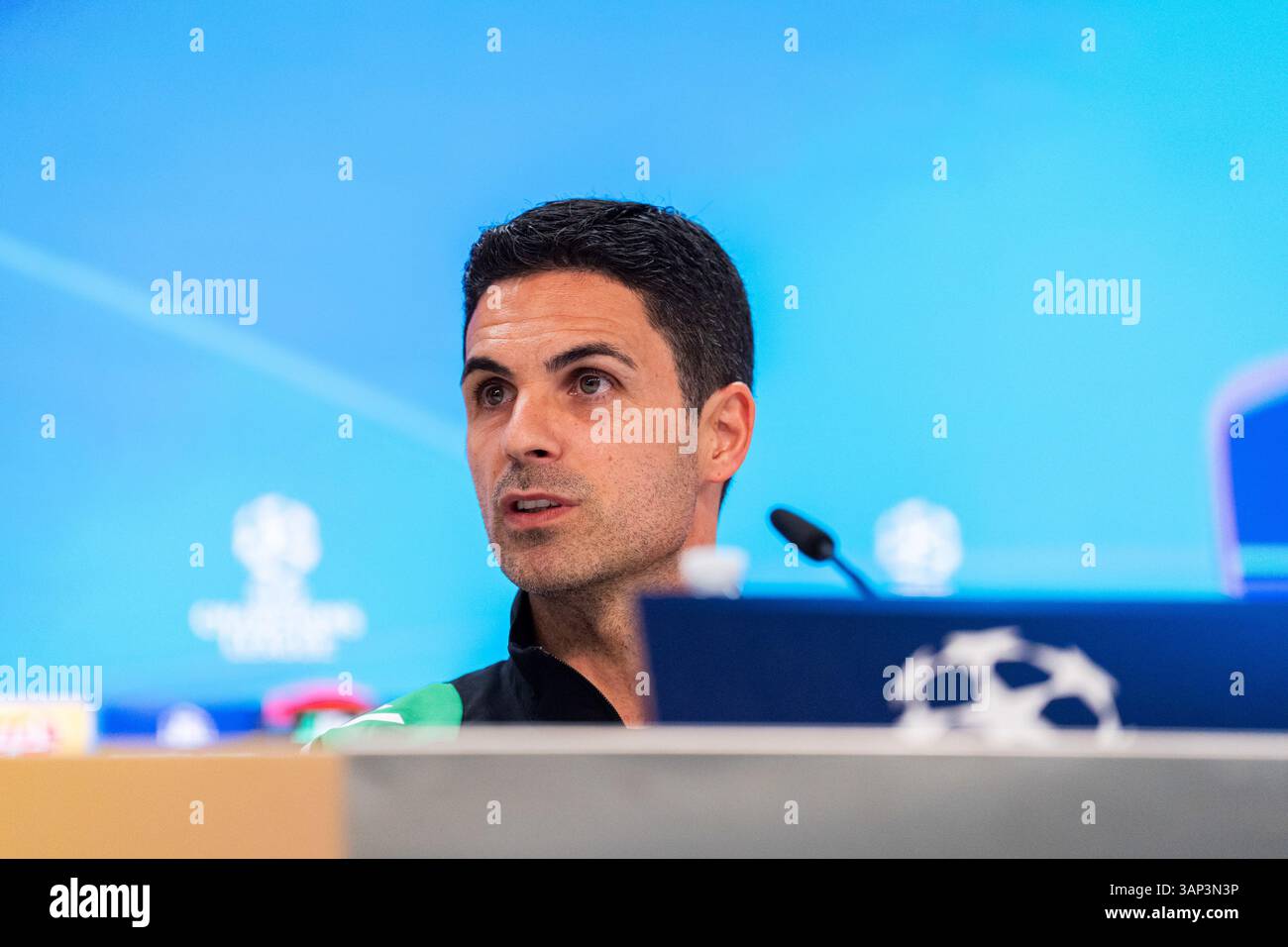 Madrid, Madrid, Spain. 15th Apr, 2025. Mikel Arteta, head coach of Arsenal FC, speaks during the ...