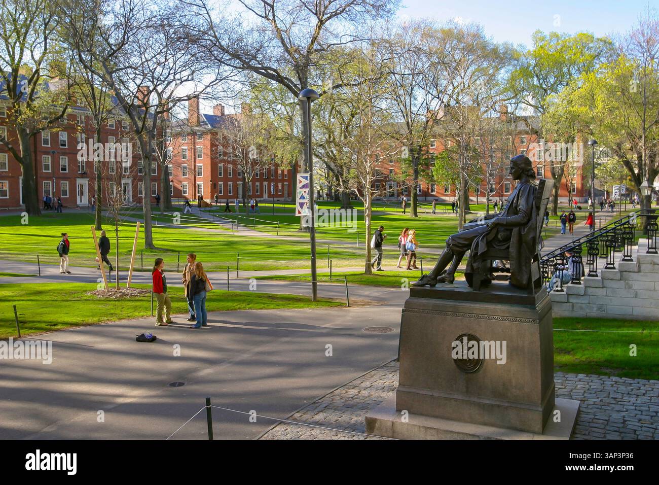 Cambridge, Massachusetts, USA John Harvard statue at Harvard Yard ...
