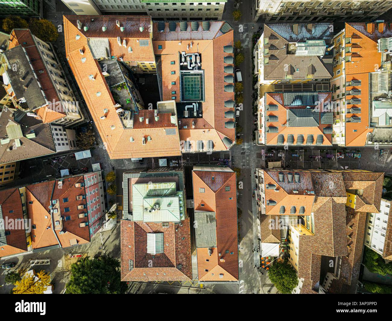 Aerial view of beautiful medieval architecture and colorful rooftops in ...