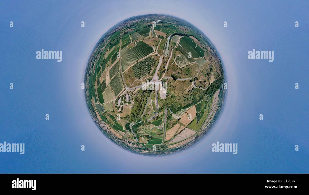 Aerial view of tiny planet landscape with beautiful fields and ...