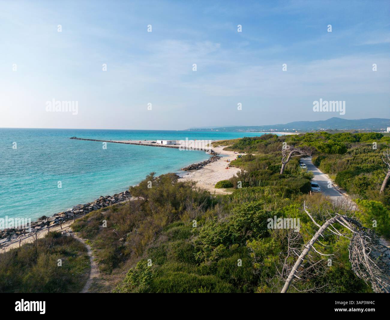 Aerial view of white sand beach and ocean shore, Rosignano Marittimo ...