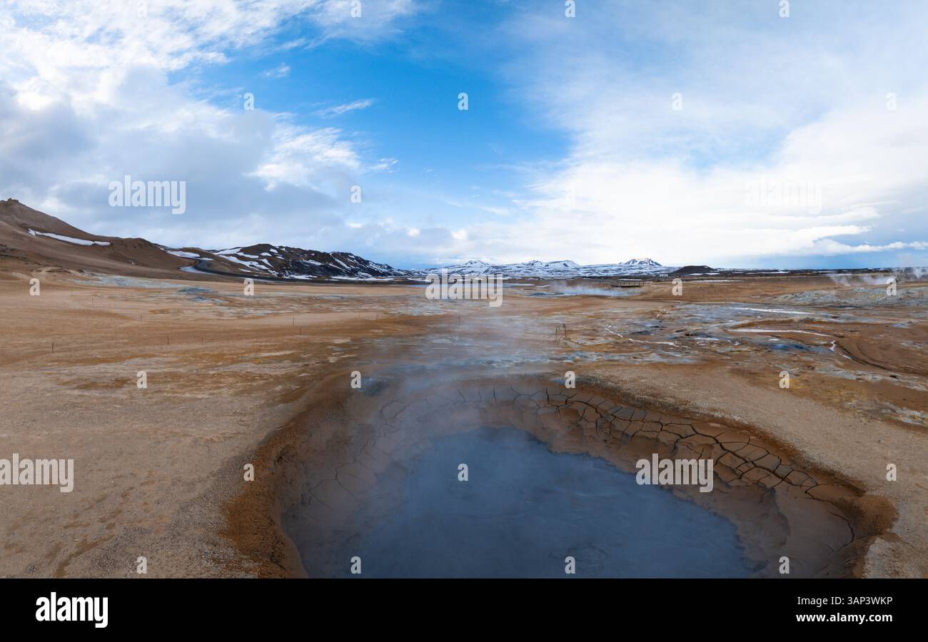 Aerial view of Geothermal Area with Hot Springs and Fumaroles ...