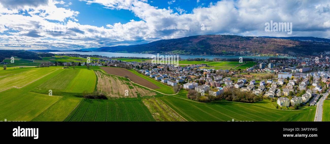 Aerial view of Lake Biel Panorama, Ipsach, Bern, Switzerland Stock ...