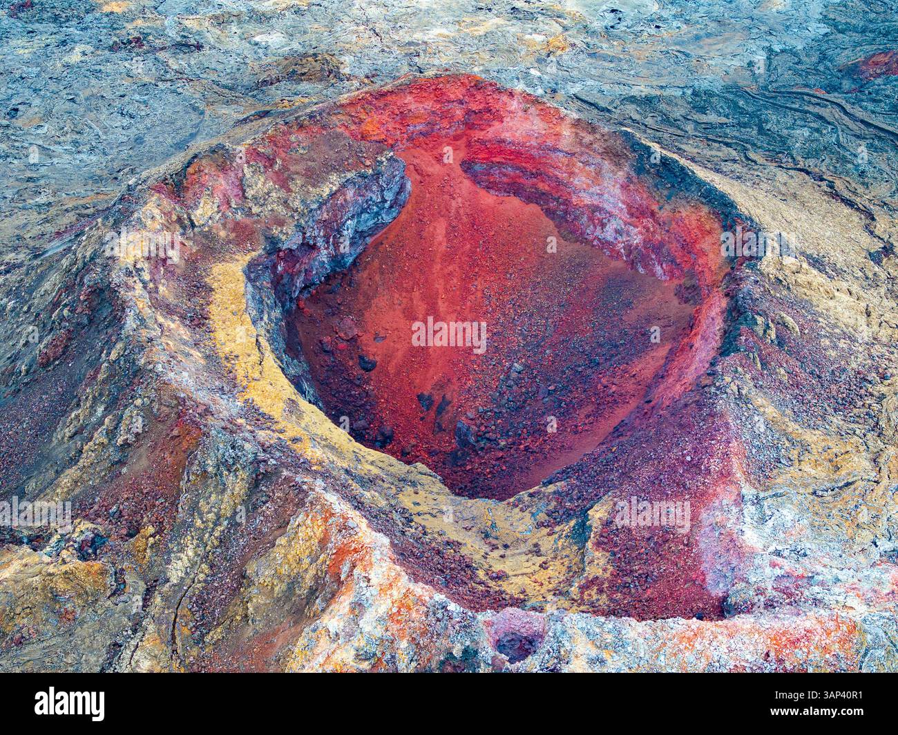 Aerial view of Geldingadalir Volcano with volcanic landscape, Grindavik ...