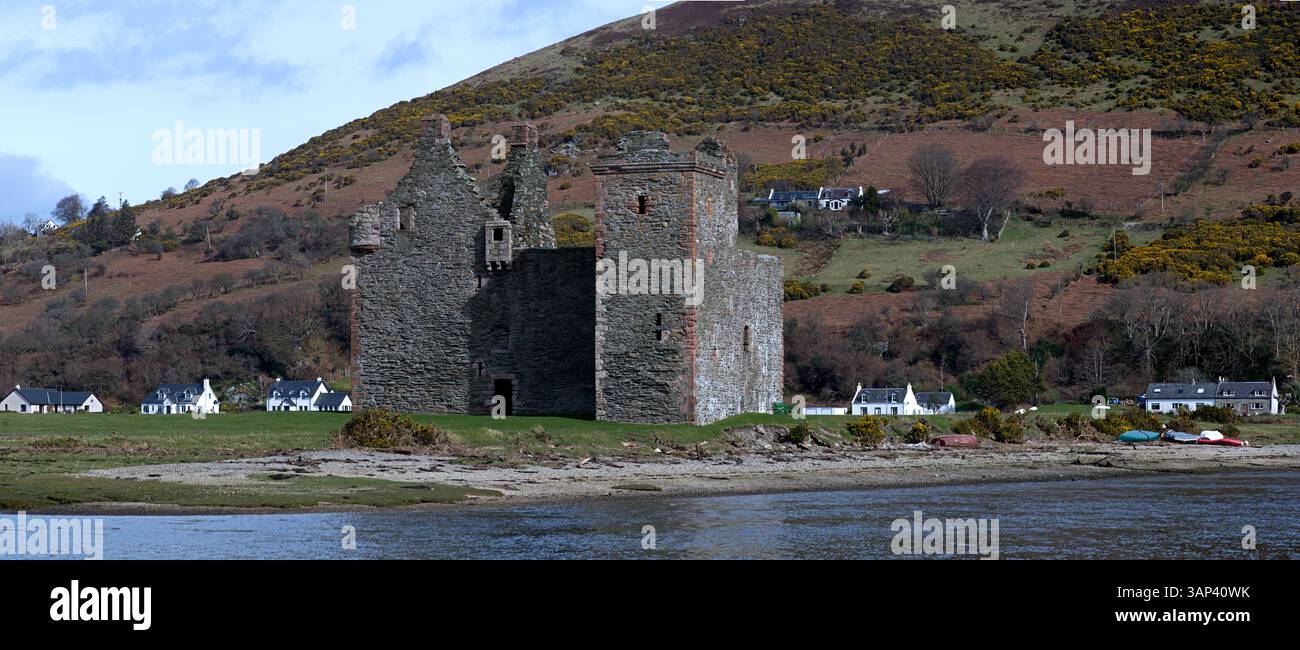 Panorama of Lochranza Castle, the castle dates back to the 13th century ...