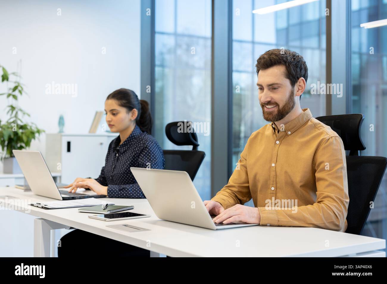 Two colleagues work collaboratively hi-res stock photography and images ...