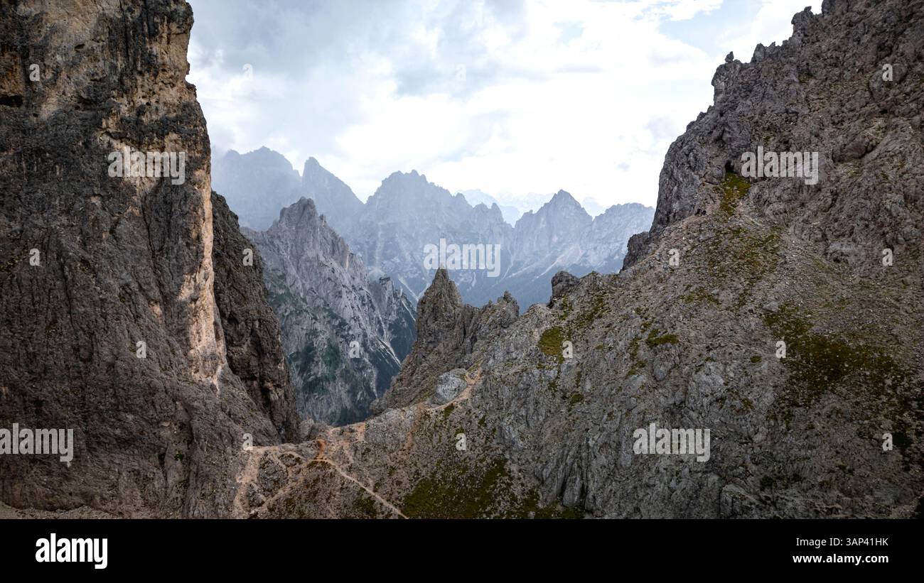 Aerial drone view The Dolomites mountain layers, Province of Trento ...