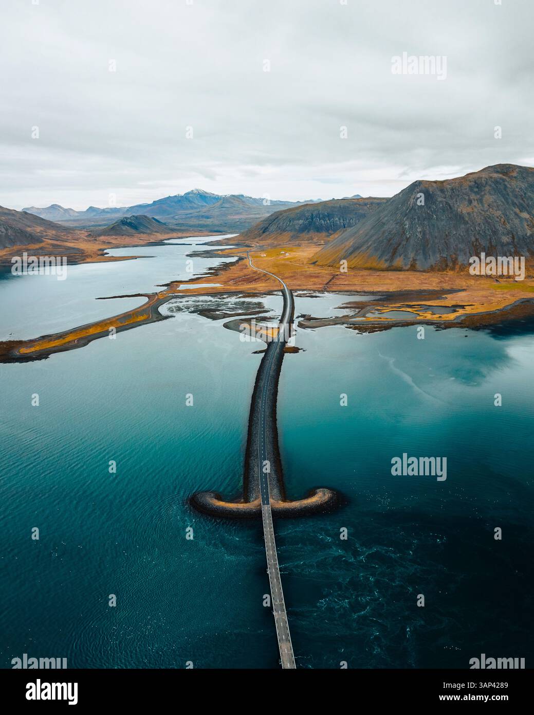 Aerial drone view of Viking Bridge, sword shaped bridge on the ...