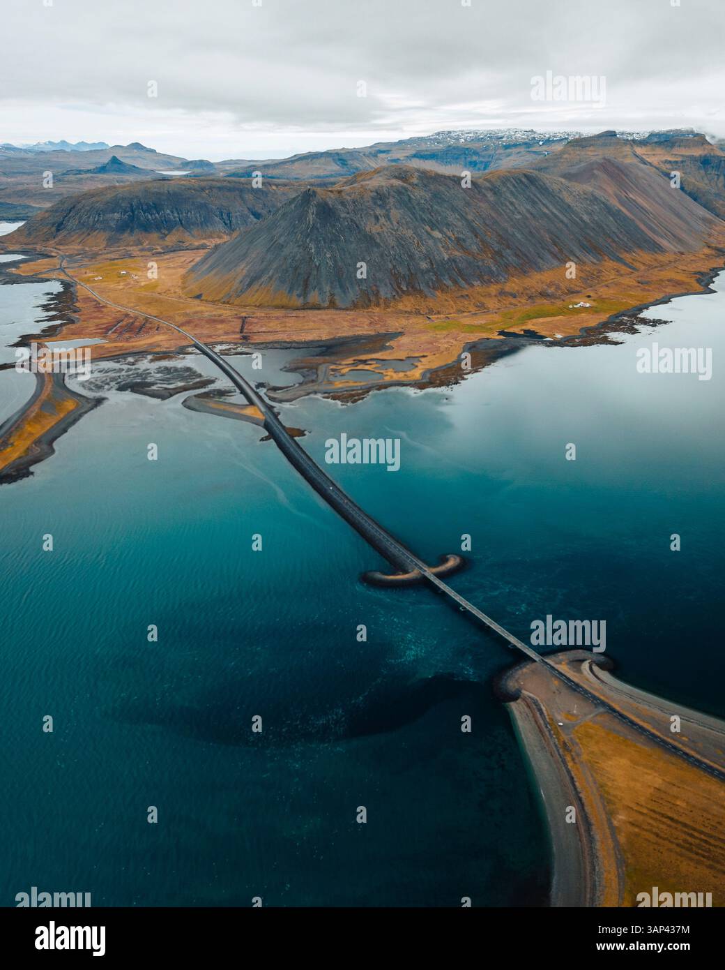 Aerial drone view of Viking Bridge, sword shaped bridge on the ...