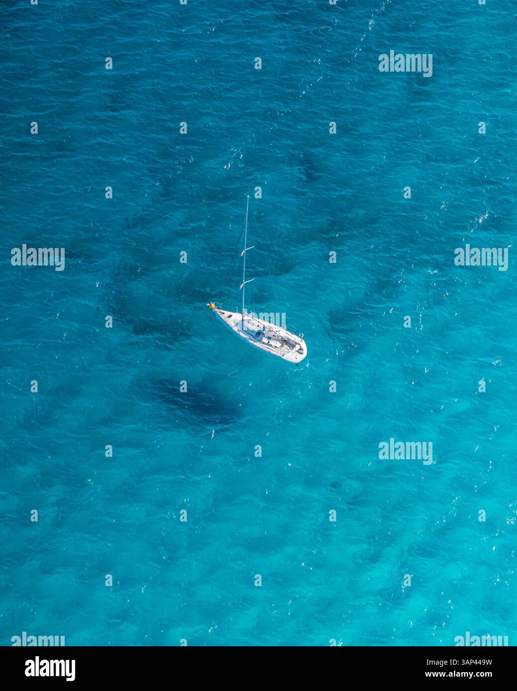 Aerial drone view a sailing ship from above in the Mediterranean ocean ...