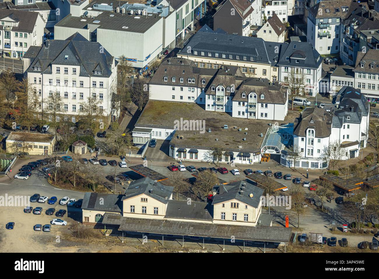 Luftbild, ehemaliger Bahnhof Olpe, Am Bahnhof, Altes Lyzeum Musikschule ...