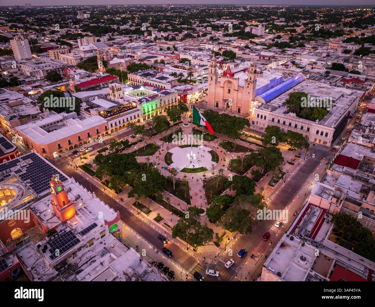 Aerial view of Plaza Grande with historic buildings and vibrant city ...