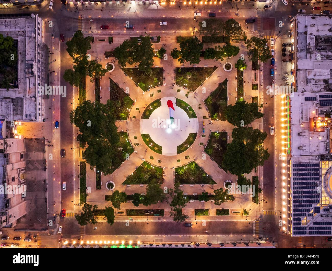 Mérida, Mexico - 27 September 2024: Aerial view of illuminated Plaza ...