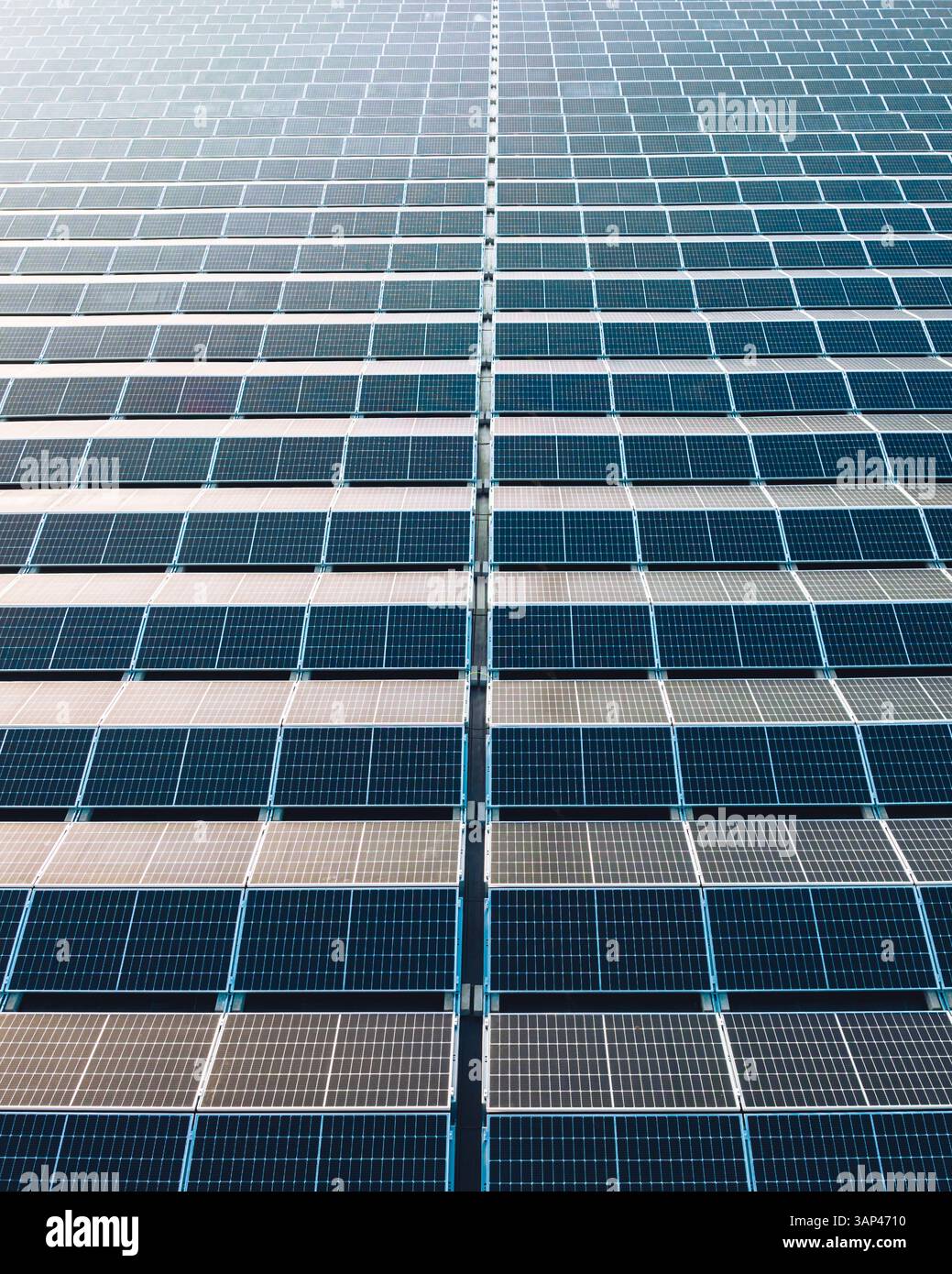 Aerial Drone top-down view of reflective solar panels, green energy ...