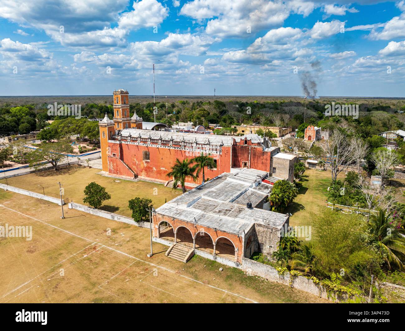 Aerial view of Mayan church, San Francisco de Asis church, Yaxcaba ...