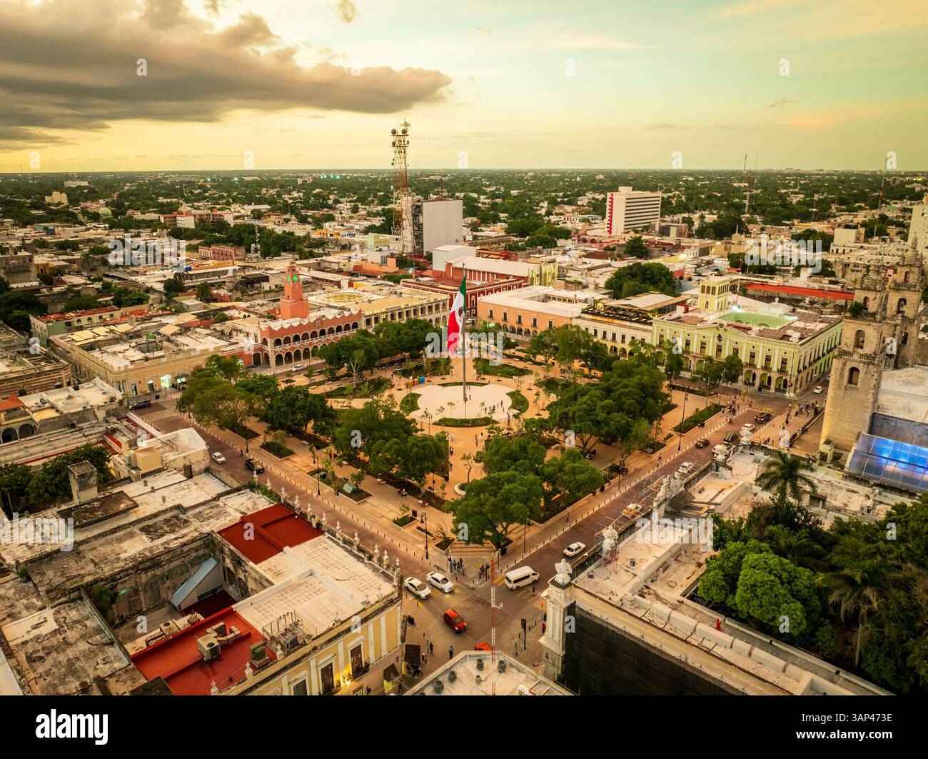 Aerial view of vibrant Plaza Grande surrounded by historic buildings ...