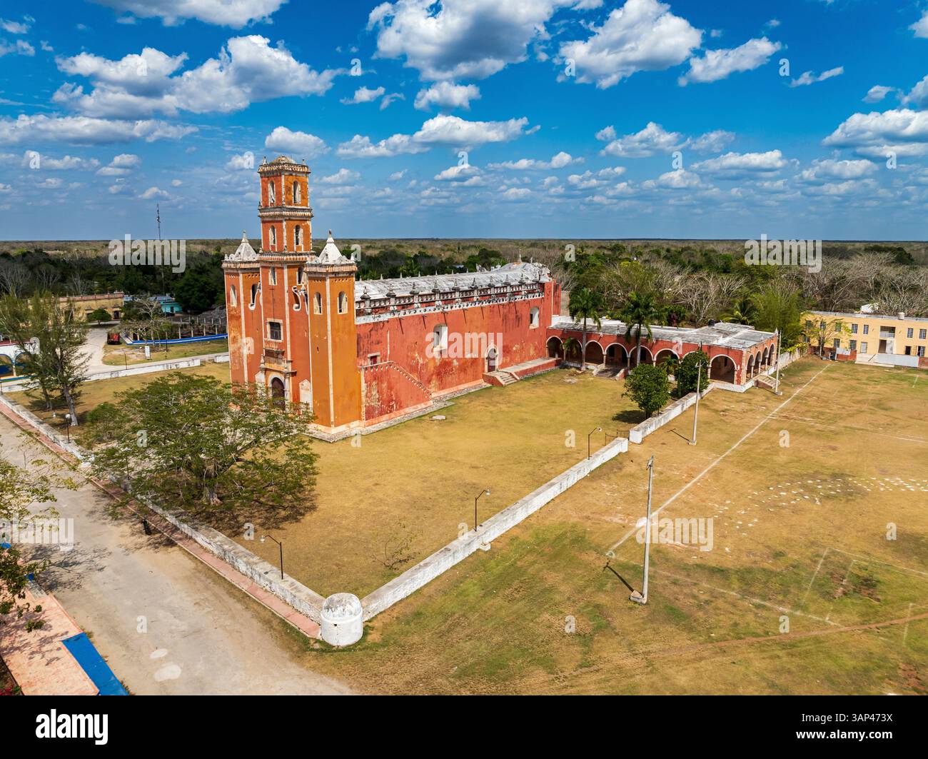 Aerial view of Mayan church, San Francisco de Asis church, Yaxcaba ...