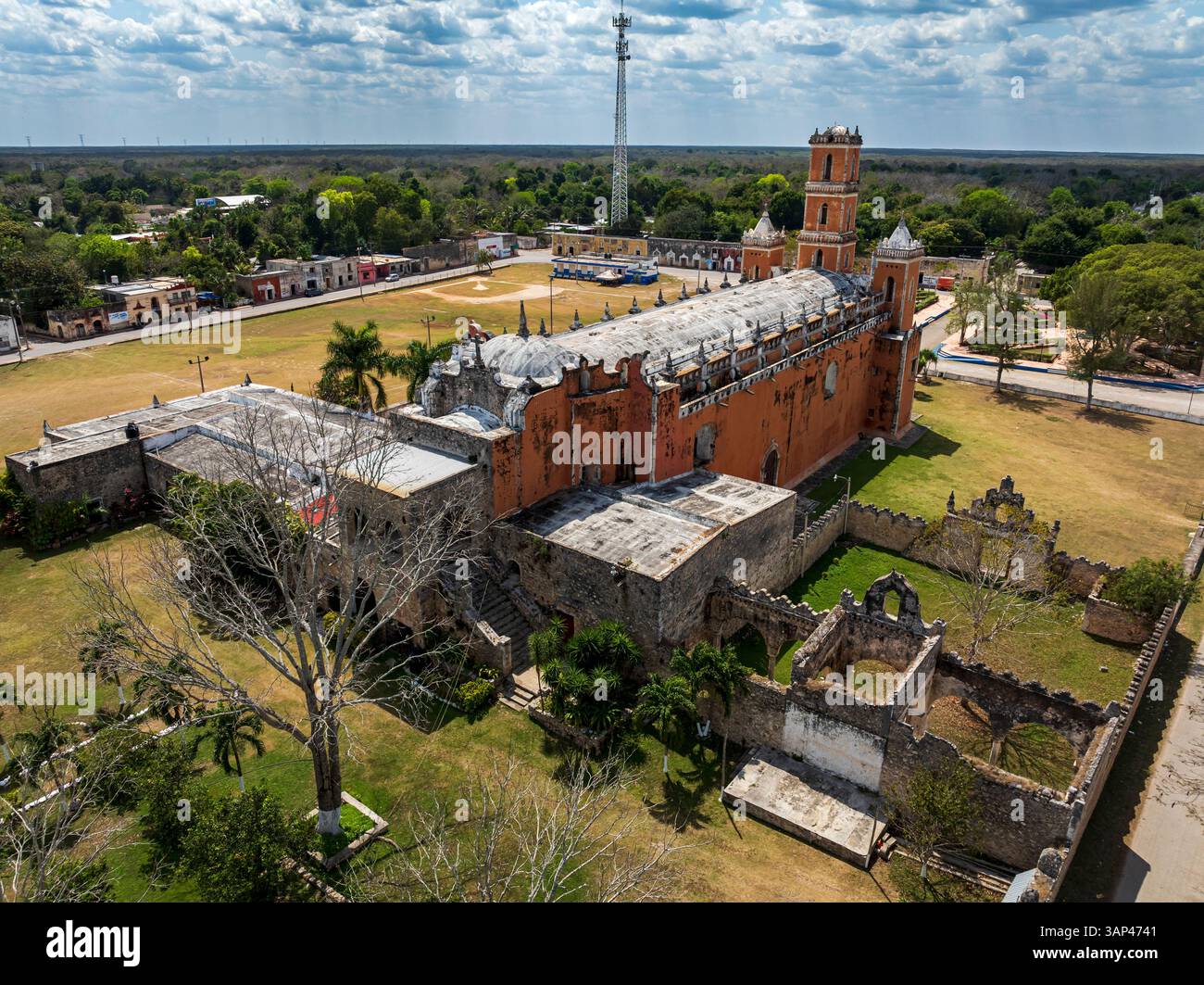 Aerial view of Mayan church, San Francisco de Asis church, Yaxcaba ...