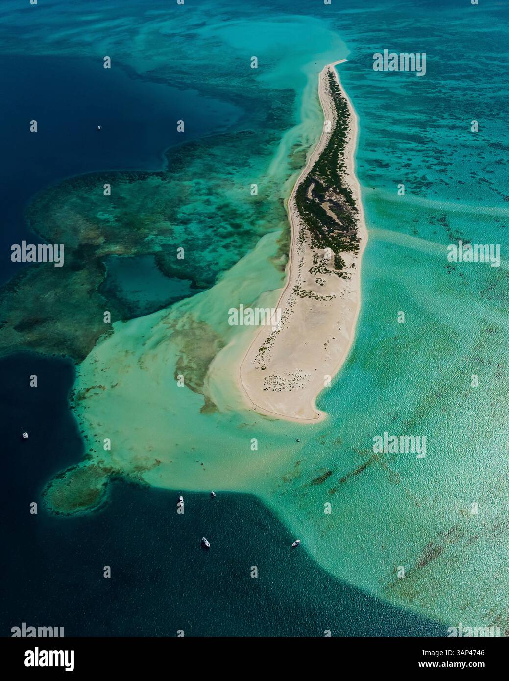 Aerial view of beautiful Alacranes Reef with turquoise clear water and ...