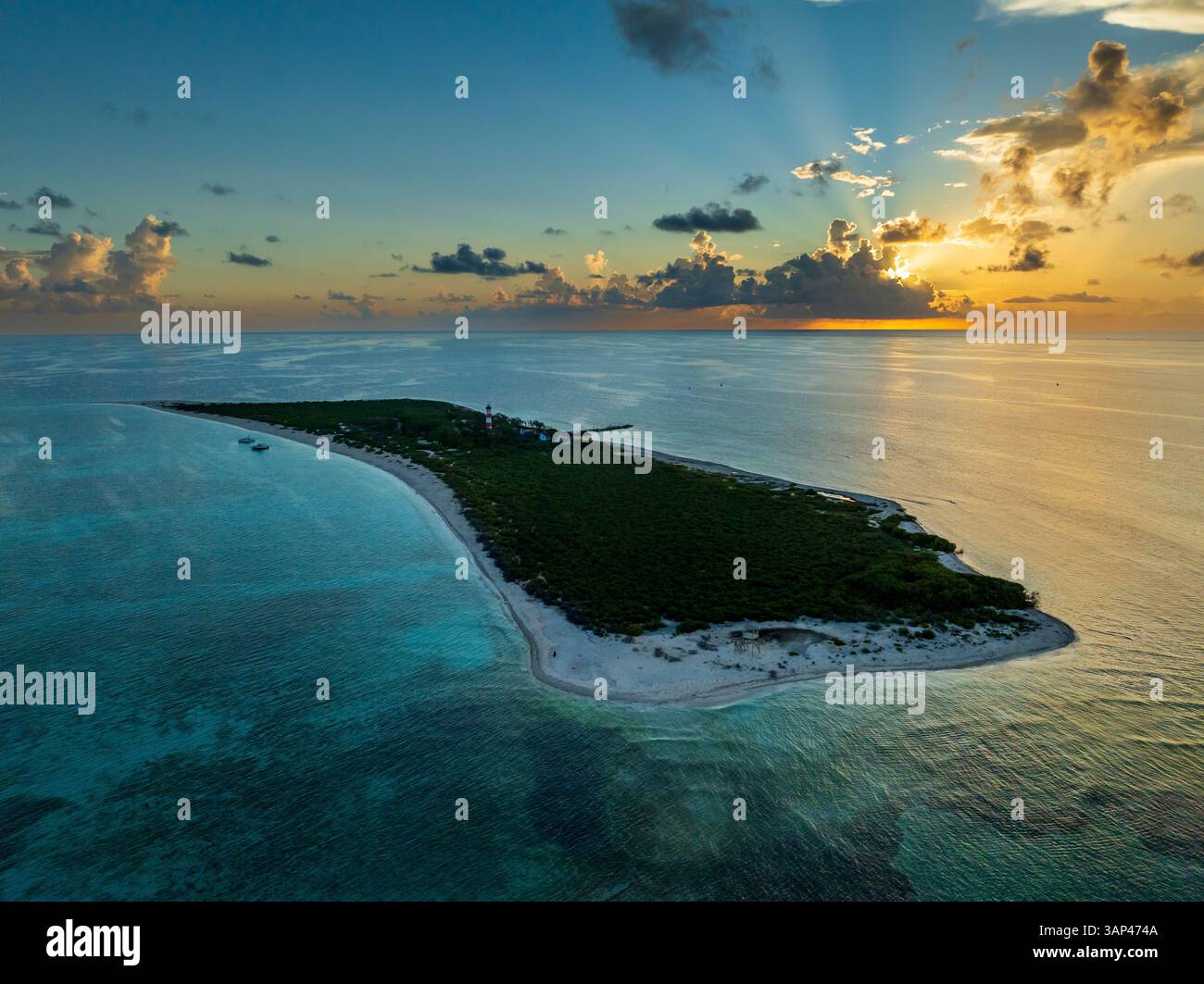Aerial view of beautiful Alacranes Reef with turquoise waters and a ...